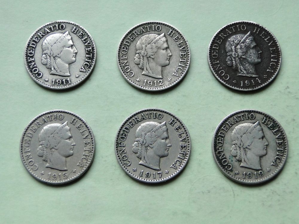 6x 5 Rappen 1911, 1912, 1914, 1915, 1917, 1919 | Kaufen auf Ricardo