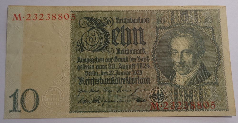 10 Mark 1929 Reichsmark Deutschland Reichsbanknote (Gebraucht) in ...