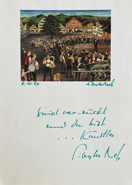 Sibylle Neff: Druckgrafik Viehgant; mit Widmung der Malerin (Neu (gemäss Beschreibung)) in ...