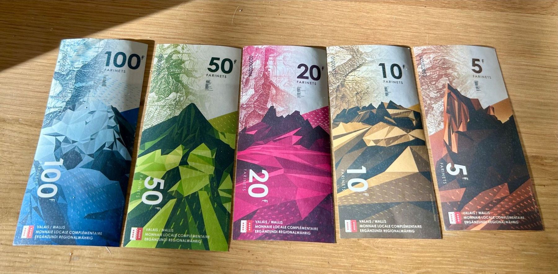 Série billets Farinet Valais Walllis 5,10,20,50,100 Frs (Gebraucht) in ...
