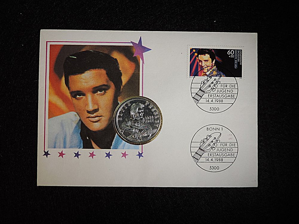 Elvis Presley Briefmarke & Gedenkmünze - Rarität 1988 (Neu und ...