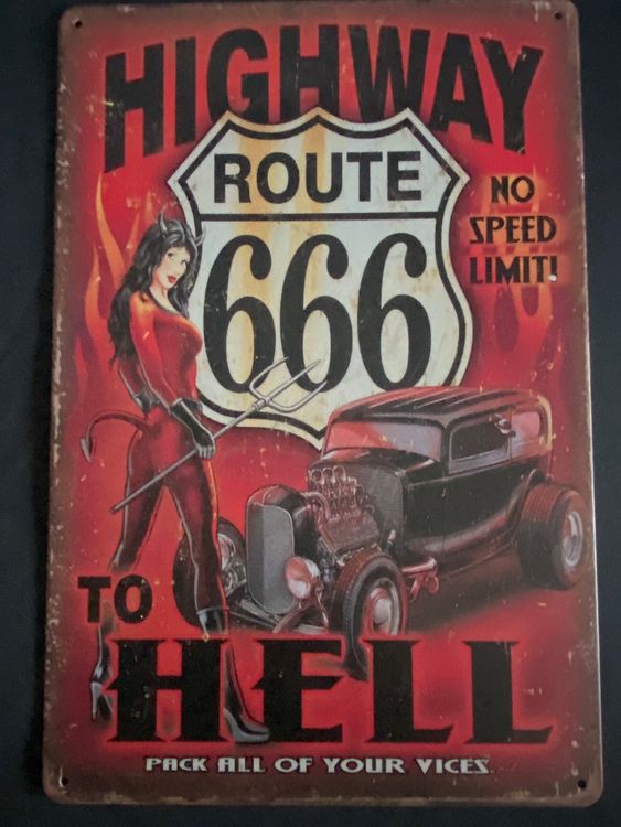 Hot Rod Blechschild Route 666 US Car (Neu und originalverpackt) in ...
