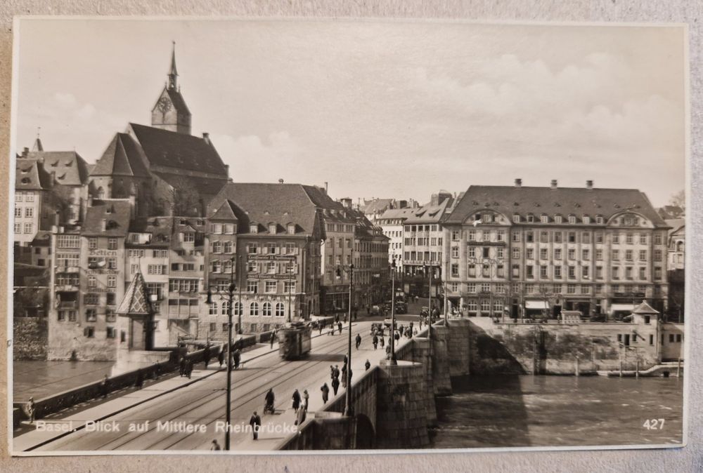 Basel Mittlere Rheinbrücke belebt/alt | Kaufen auf Ricardo