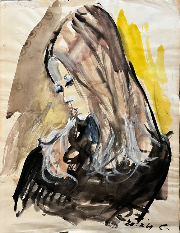 Abstrakte Damen Mischtechnik Unlesenlig Signiert (Gebraucht) in Hochdorf für CHF 5 – mit ...