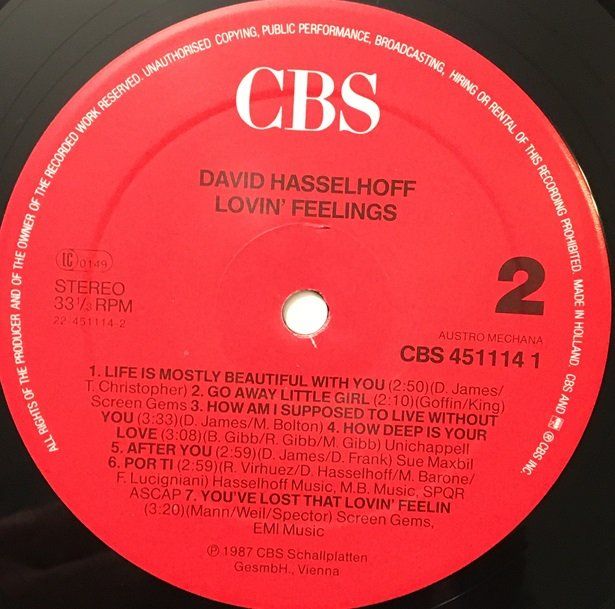 David Hasselhoff – Lovin Feelings (LP) (Gebraucht) in Grüningen für CHF ...