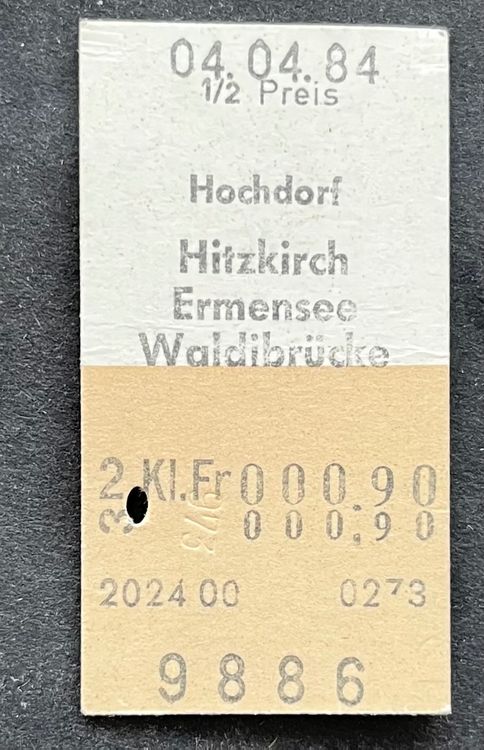 Hochdorf Hitzkirch Ermensee Waldibrücke/ Billett 1984 (Gebraucht) in Wabern für CHF 1 – mit ...