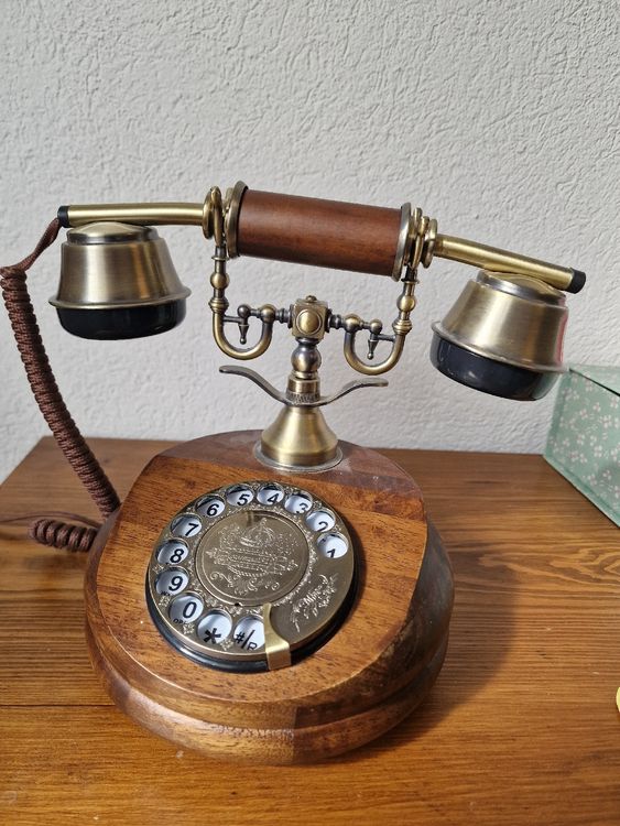 Retro Wählscheiben Telefon Vintage Look Holz & Messing (Neu (gemäss ...