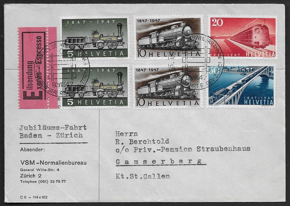 1947 FDC Exprress Eisenbahn BADEN-ZH Top Ausführung ab 1.- (Gebraucht) in Zürich für CHF 21 ...