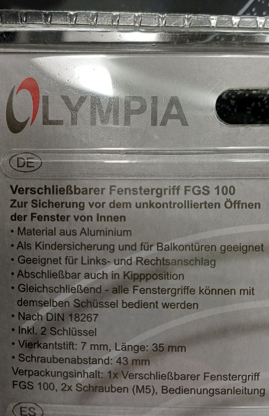 2 verschliessbare Fenstergriffe OLYMPYA FGS 100 (Neu und ...