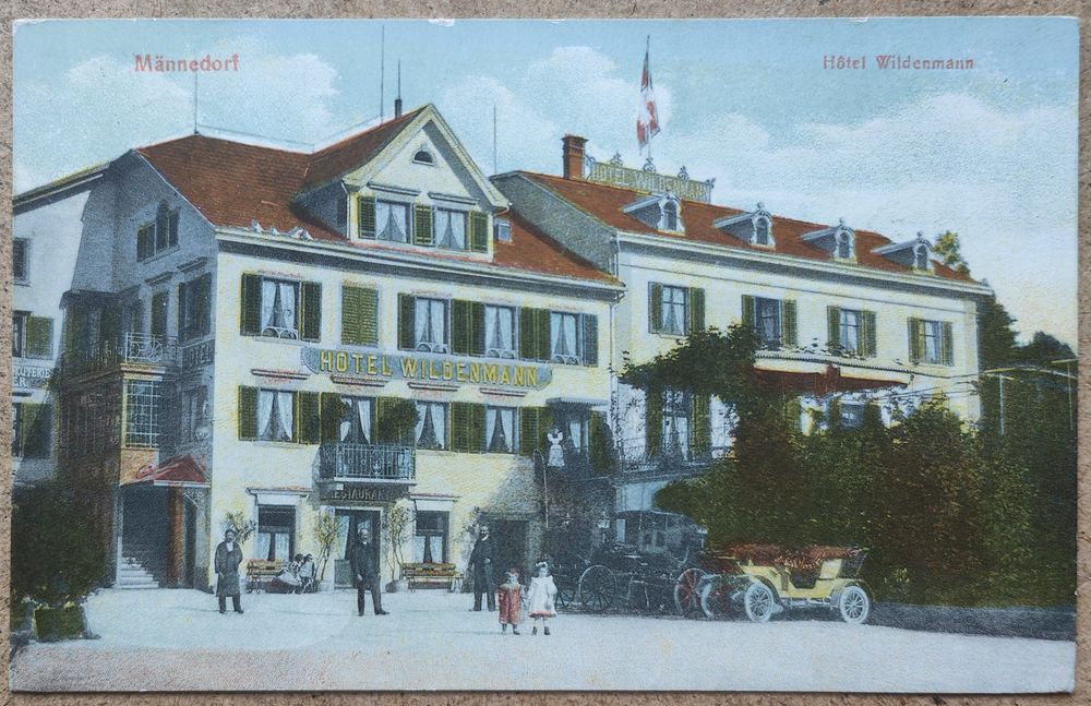 Männedorf «Hotel Wildenmann, belebt, Oldtimer» 1911, Guggenh (Gebraucht ...