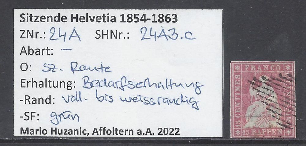 1854 : Strubel Nr. 24A - vollrandig (Gebraucht) in Gümligen für CHF 32 – mit Lieferung auf ...
