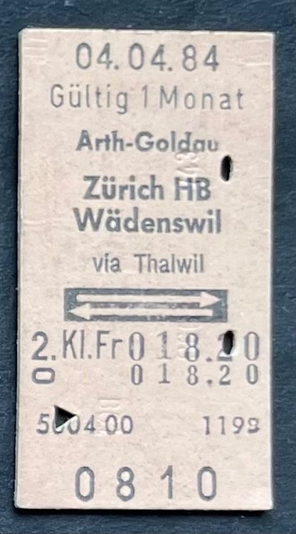 Arth-Goldau Zürich HB Wädenswil via Thalwil/Billett 1983 | Kaufen auf Ricardo