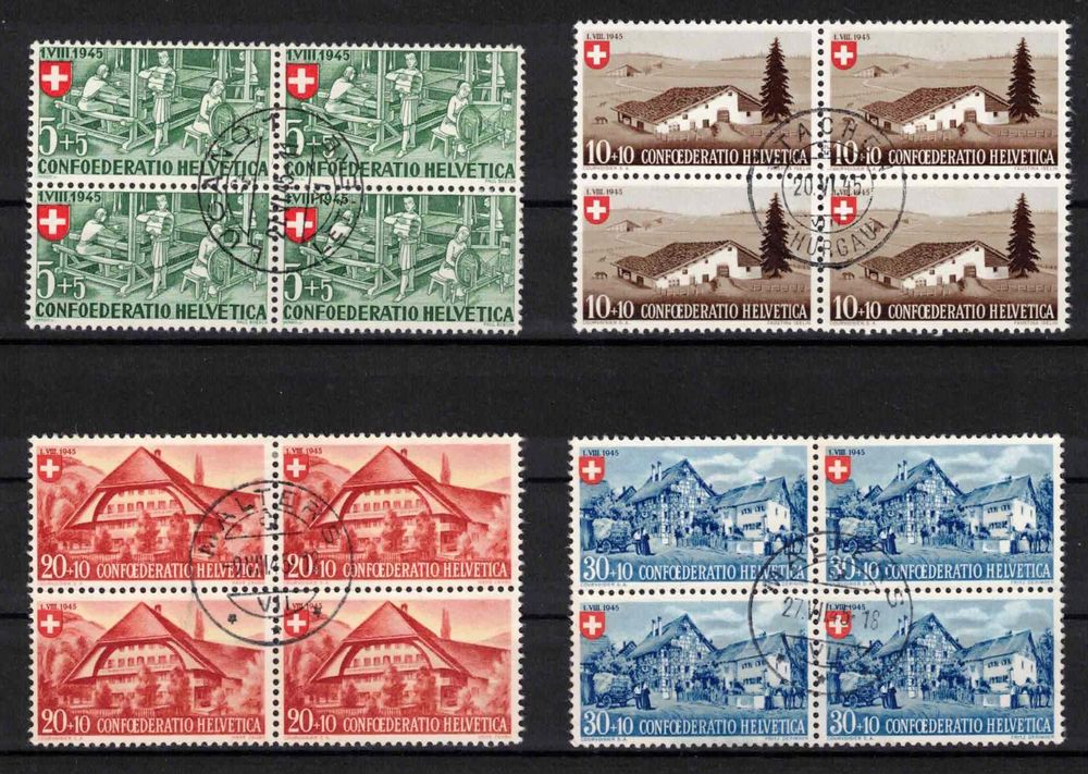 1945 Pro Patria Serie im 4er-Block Nr. B26-B29 mit Zentrum-ʘ | Kaufen auf Ricardo