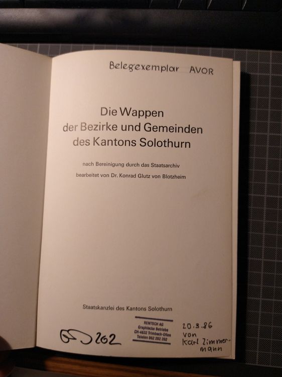 Die Wappen der Bez. und Gem. des Kantons Solothurn, 2 Ex. (Neu (gemäss Beschreibung)) in Olten ...