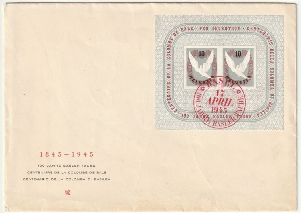 W23 Basler-Taube Block auf Brief mit rotem SSt 17 APRIL 1945 (Gebraucht ...
