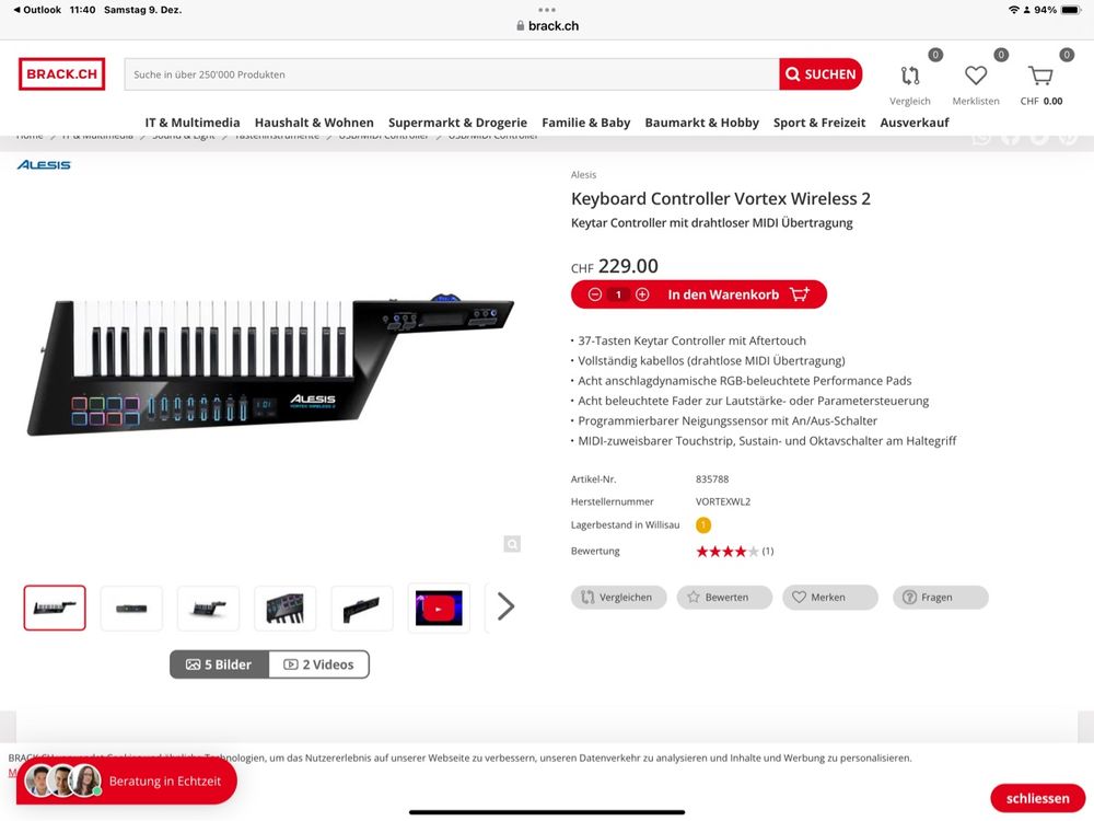 Keyboard Controller, Keytar, Alesis, Vortex, Wireless 2 | Kaufen auf Ricardo