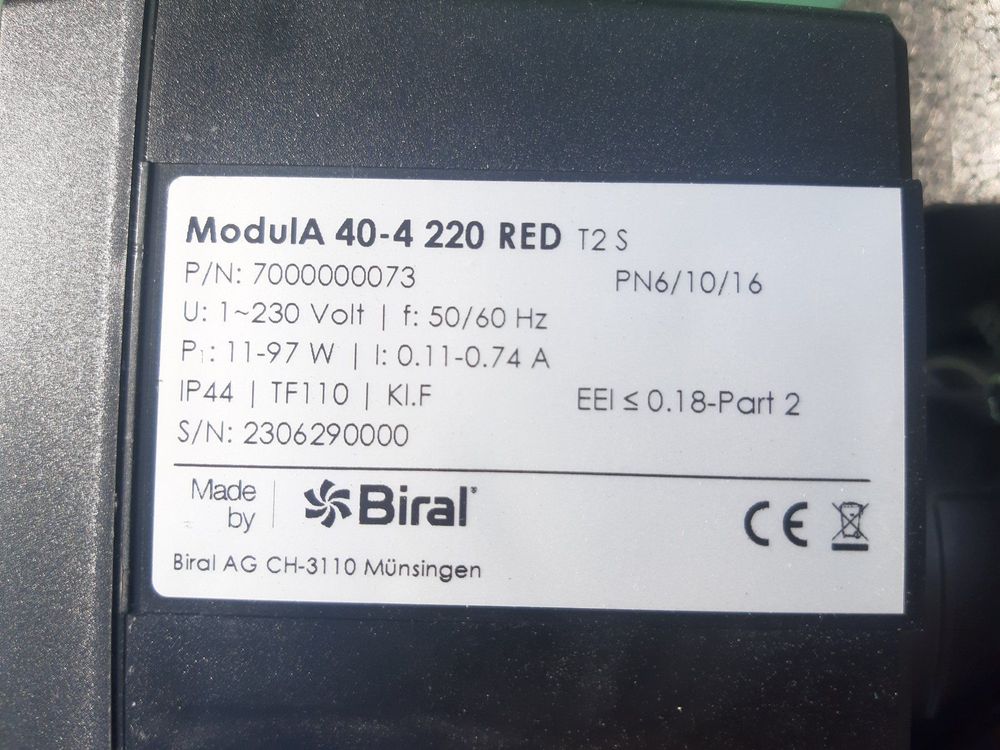 Biral Umwälzpumpe ModulA 40-4 220 RED T2 S (Gebraucht) in Volketswil für CHF 420 – mit Lieferung ...