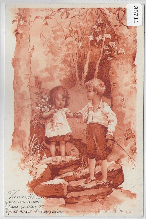 Monotint-Litho - Zwei kleine Kinder auf Treppe - 1898 (Gebraucht) in ...