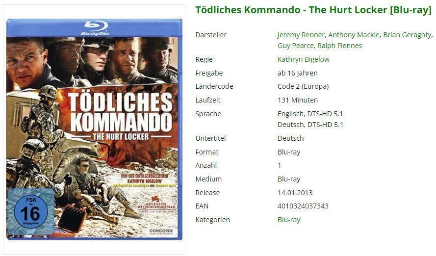 Tödliches Kommando - The Hurt Locker [Blu-ray] (Gebraucht) in Emmetten ...