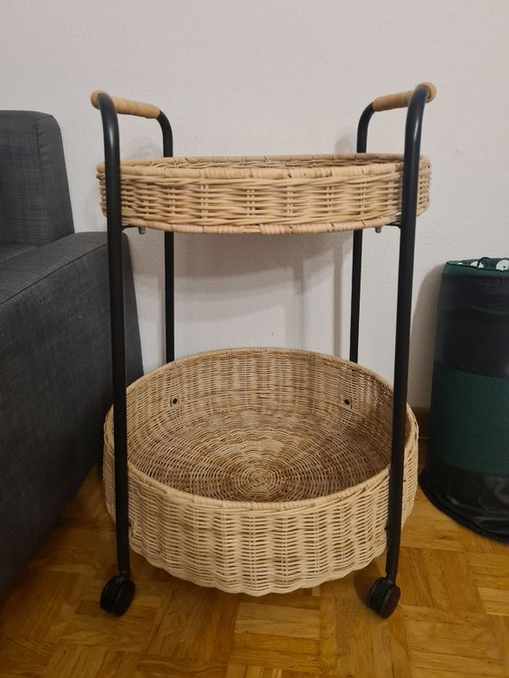 Ikea LUBBAN Rolltisch mit Aufbewahrung, Rattan/anthrazit (Neu (gemäss ...