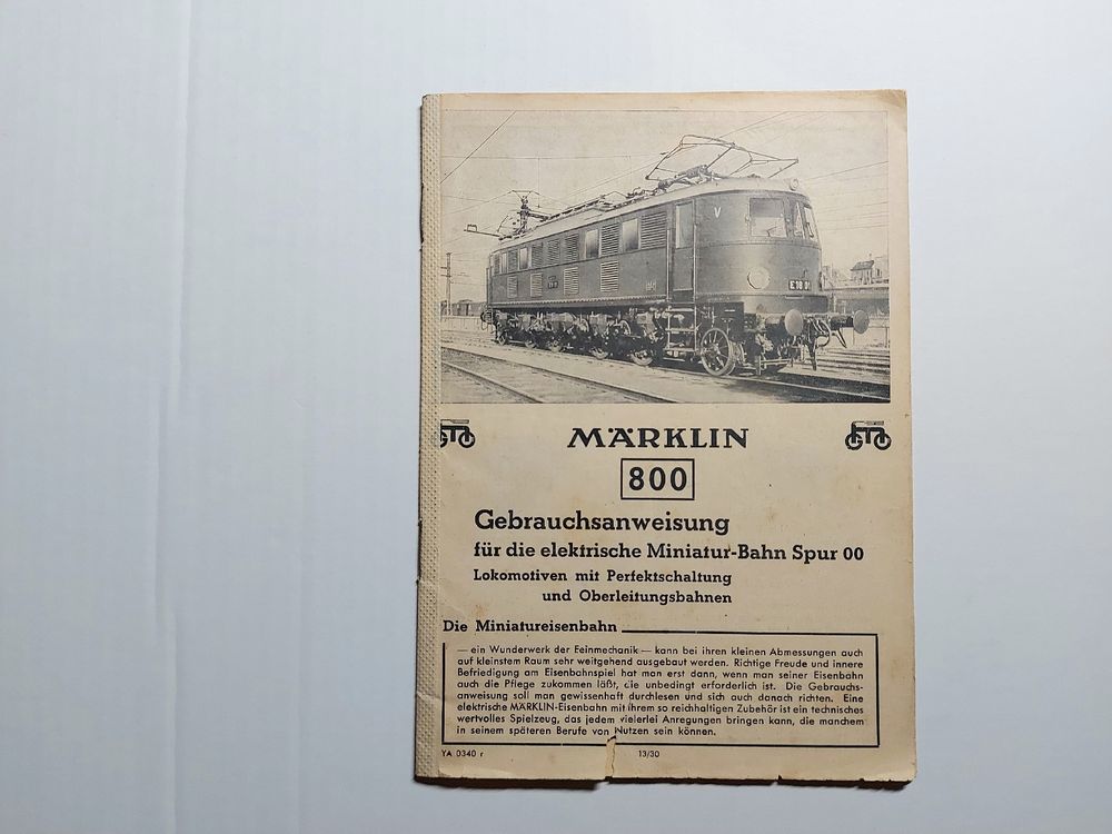 Märklin 800 Gebrauchsanweisung Spur 00,1940 (Gebraucht) in Bern für CHF ...