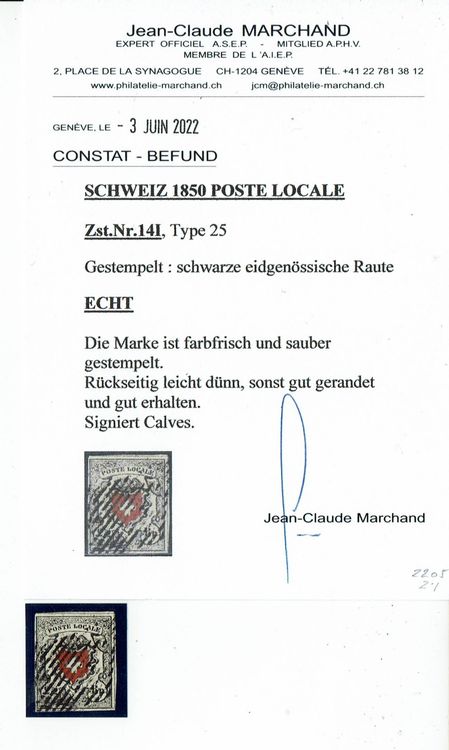BUND POSTE LOCALE 14I T25 S RAUTE SIGNIERT+BEFUND (Gebraucht) in Rüschlikon für CHF 250 – mit ...
