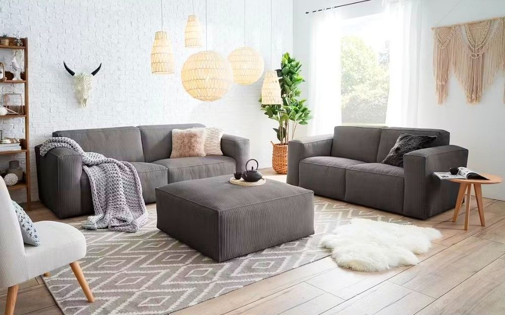 Graue Cord Couchgarnitur (3er, 2er & Hocker) - Top Zustand! (Gebraucht ...