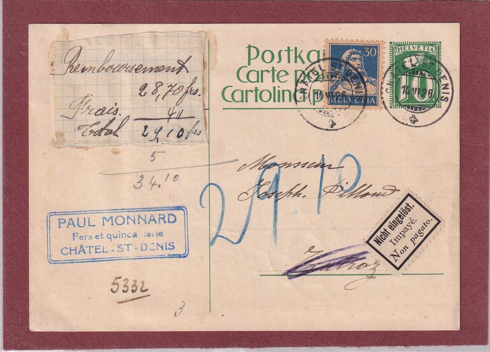 Carte postale - Paul Monnard - 1926 (D'occasion) à Orvin pour CHF 1.5 ...