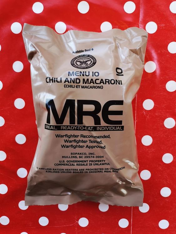 US Army MRE Menü 10 Chili and Macaroni (Neu und originalverpackt) in ...