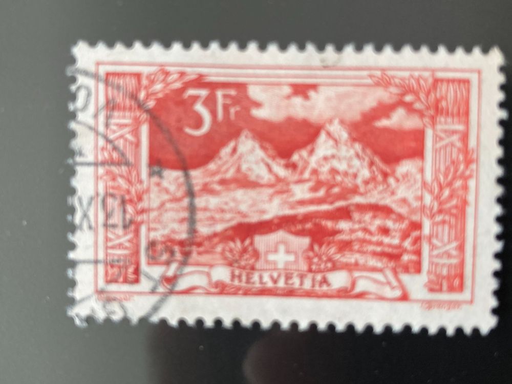 Schweiz 1918 3 Fr rot Gebirgslandschaften Mythen gestempelt (Gebraucht) in Liestal für CHF 1 ...