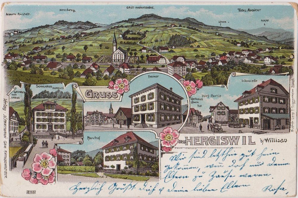 Litho Gruss aus Hergiswil bei Willisau, gel.23.4.1905 | Kaufen auf Ricardo