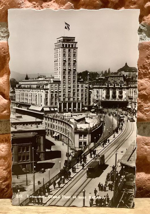 Alte Foto AK - GRAND PONT TOUR BEL-AIR - Tram - Belebt (Gebraucht) in Root für CHF 1 – mit ...