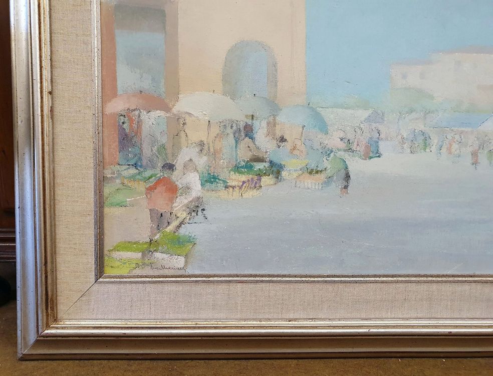 Marktszene mit Personen, italienisch – unleserlich signiert | Kaufen auf Ricardo