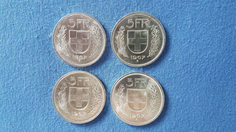 4 x 5 Franken Silbermünzen Jahrgang 1967 ab nur 1 Franken !! (Gebraucht) in Camignolo für CHF 40 ...