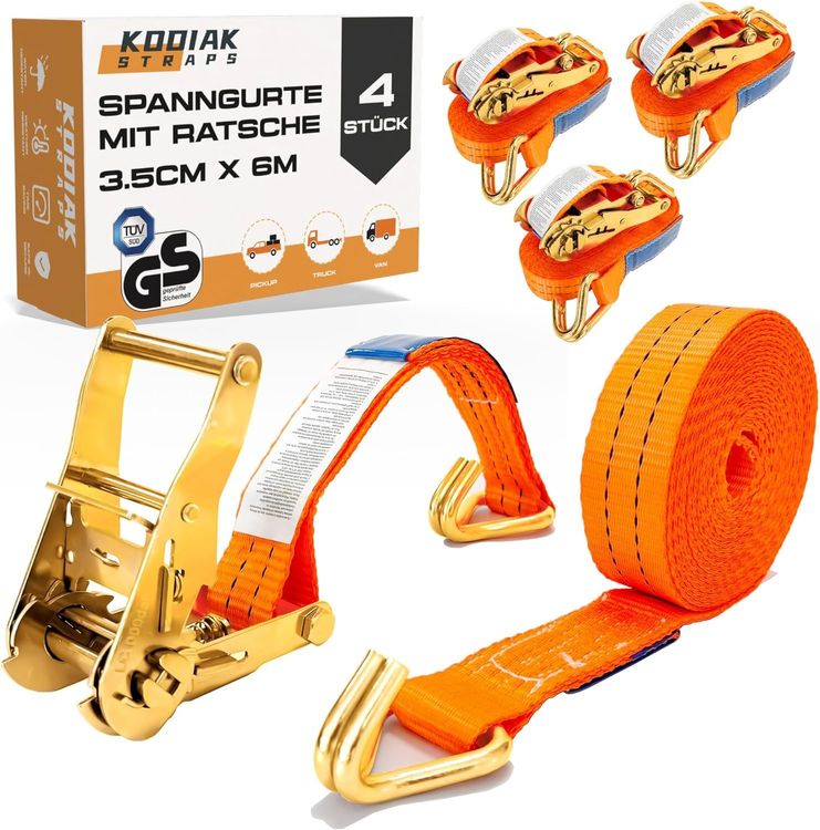 4x Spanngurte mit Ratsche 6 m – 2000 kg TÜV/GS geprüft (Neu und ...