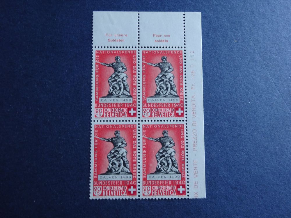 1940 Pro Patria B5c 4er Block Bogenrand postfrisch** (Gebraucht) in Appenzell-Steinegg für CHF 5 ...
