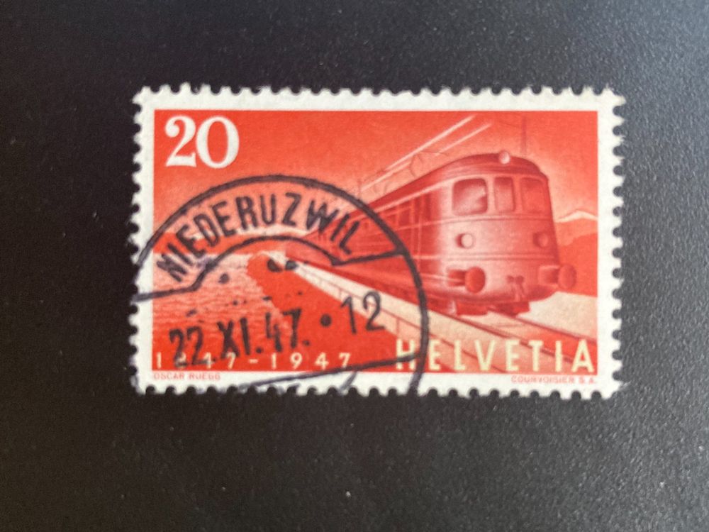 Schweiz 1947 100 J. Bahn 20 Vollstempel NIEDERUZWIL 22.XI.47 (Gebraucht) in Liestal für CHF 1 ...