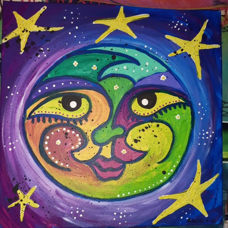 Acrylbild, Mondgesicht, bunt, Unikat | Kaufen auf Ricardo