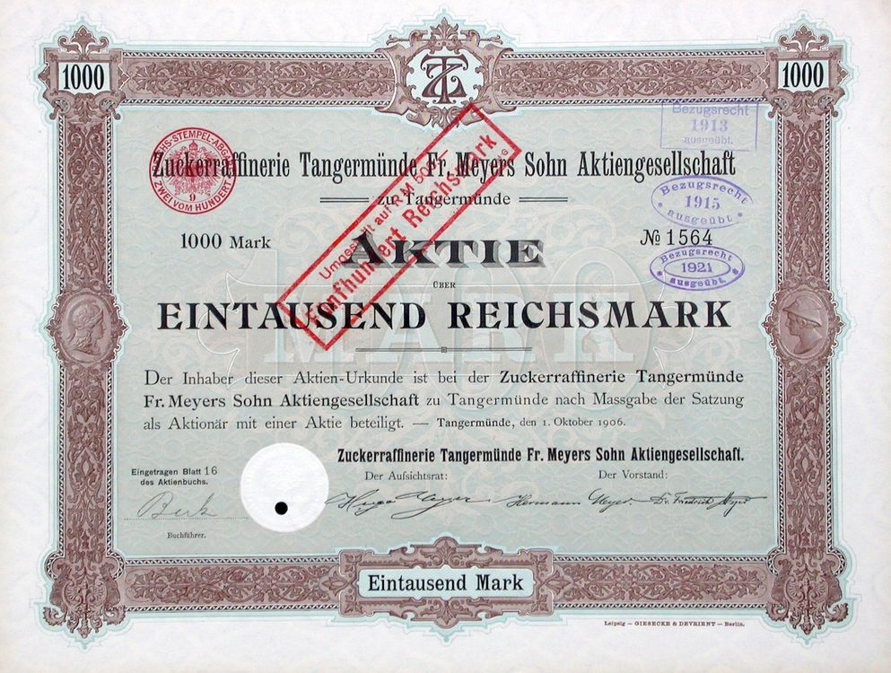 Zuckerraffinerie Tangermünde Fr. Meyers Sohn AG - 1906 (Gebraucht) in ...