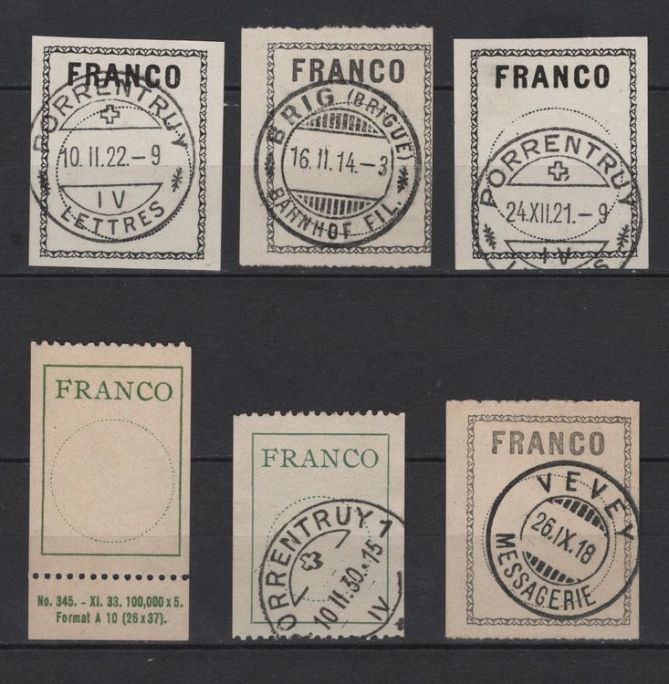 FRANCO - ZETTEL gestempelt & 1x postfrisch MHN (Gebraucht) in Oberdiessbach für CHF 10 – mit ...