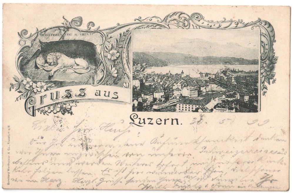 Gruss aus LUZERN: 2Bild-AK mit Löwendenkmal 1899 (Gebraucht) in ...