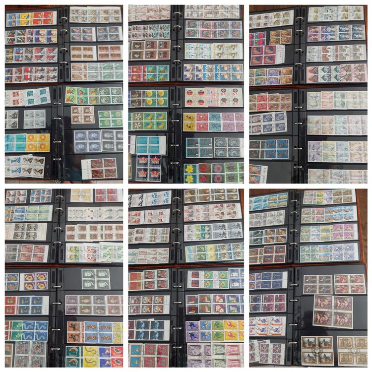 3 Briefmarkenalben, ü. 800 Viererblocks, Liechtenstein + UNO (Usato) a ...