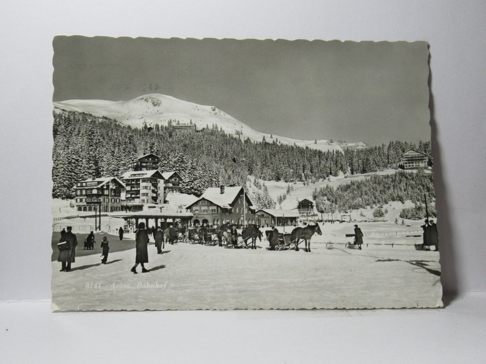 AK Arosa , Bahnhof , Hotel , Pferdeschlitten 1953 (Gebraucht) in Grenchen für CHF 0.7 – mit ...