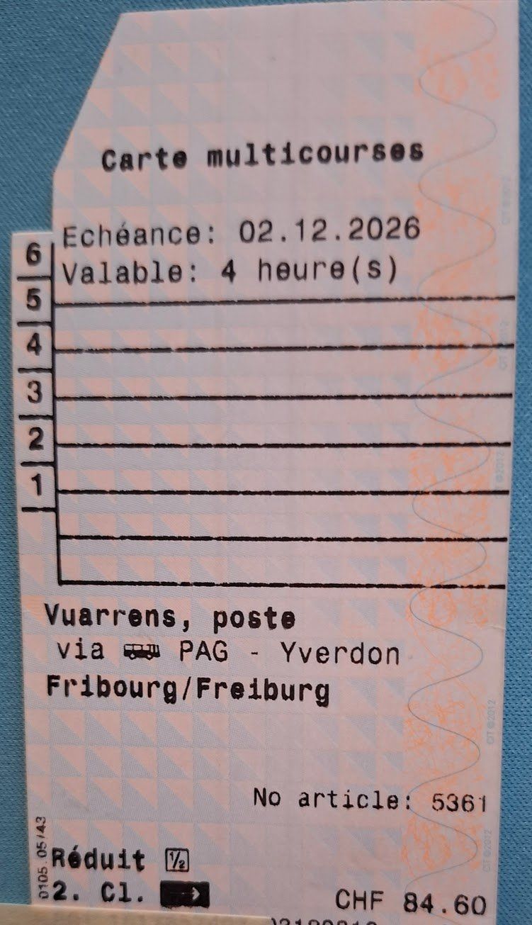 Carte multicourse CFF - Vuarrens - Fribourg - retour (Neuf avec ...