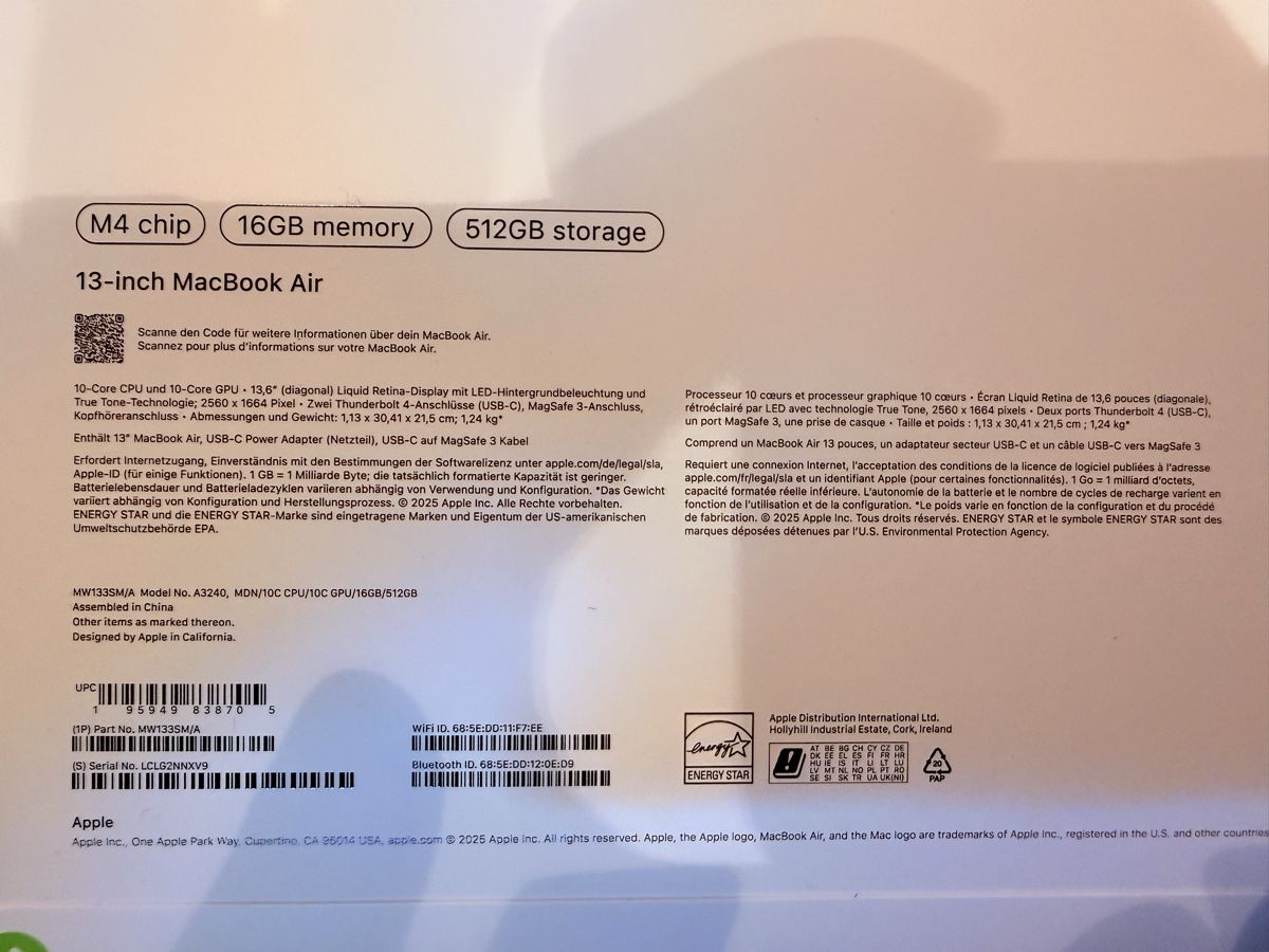 Neues MacBook Air M3, 13", 16GB RAM, 512GB SSD (Neu und ...