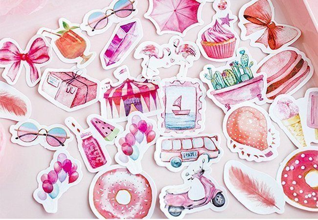 46 Stk. Aufkleber Sticker zum Basteln - Rosa (Neu und originalverpackt ...