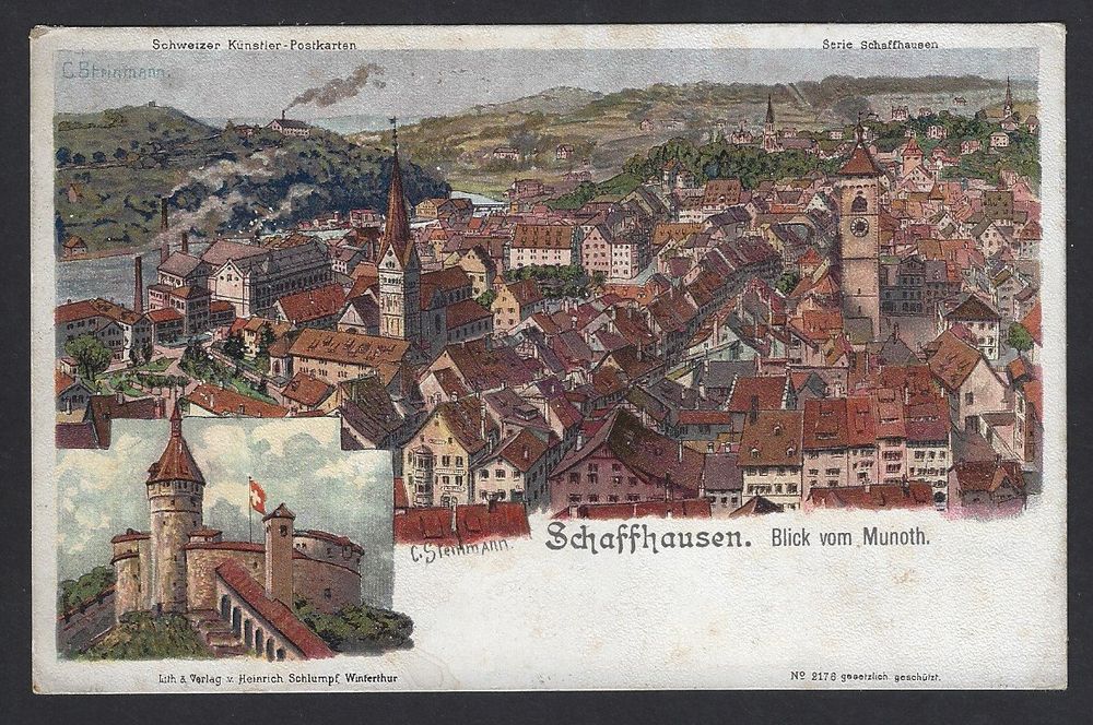 SCHAFFHAUSEN , Steinmann- / Schlumpf-Litho , 2-bildrig (Gebraucht) in Weinfelden für CHF 3 – mit ...