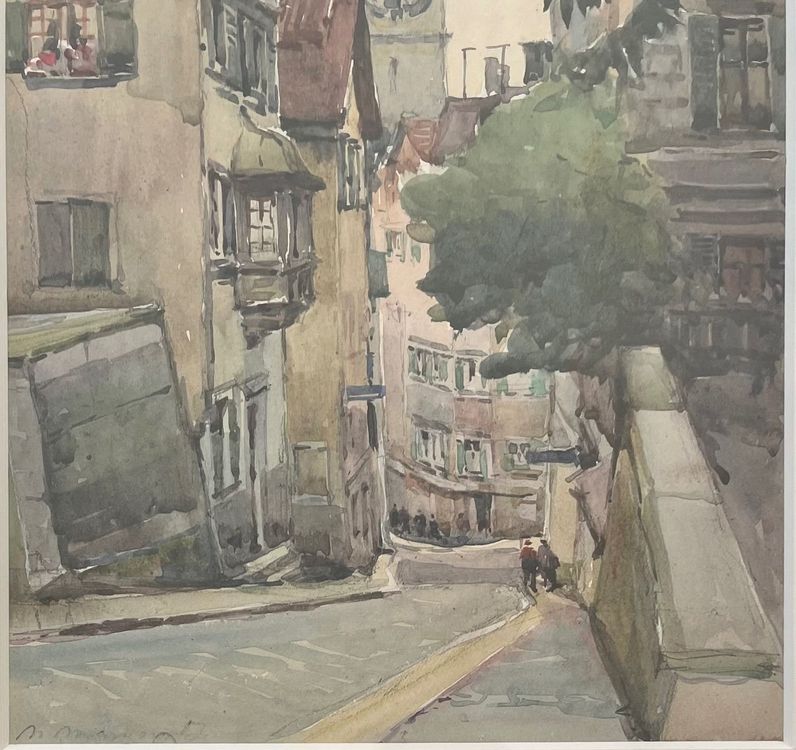 ZÜRCHER ALTSTADT AQUARELL UNLESERLICH SIGNIERT MIT RAHMEN | Kaufen auf Ricardo