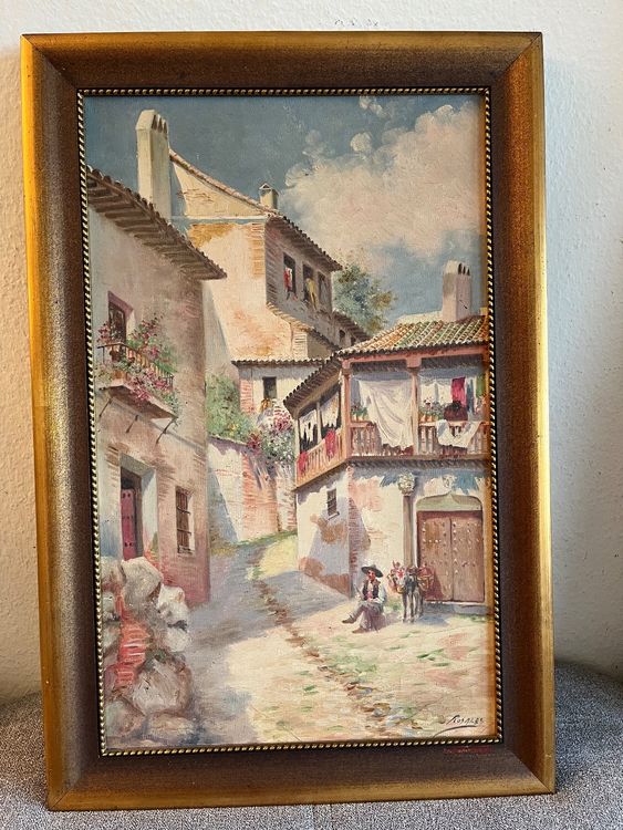 ROSALES Spanisches Dorf Aquarell Malerei, gerahmte Kunstwerk (Gebraucht) in Basel für CHF 100 ...