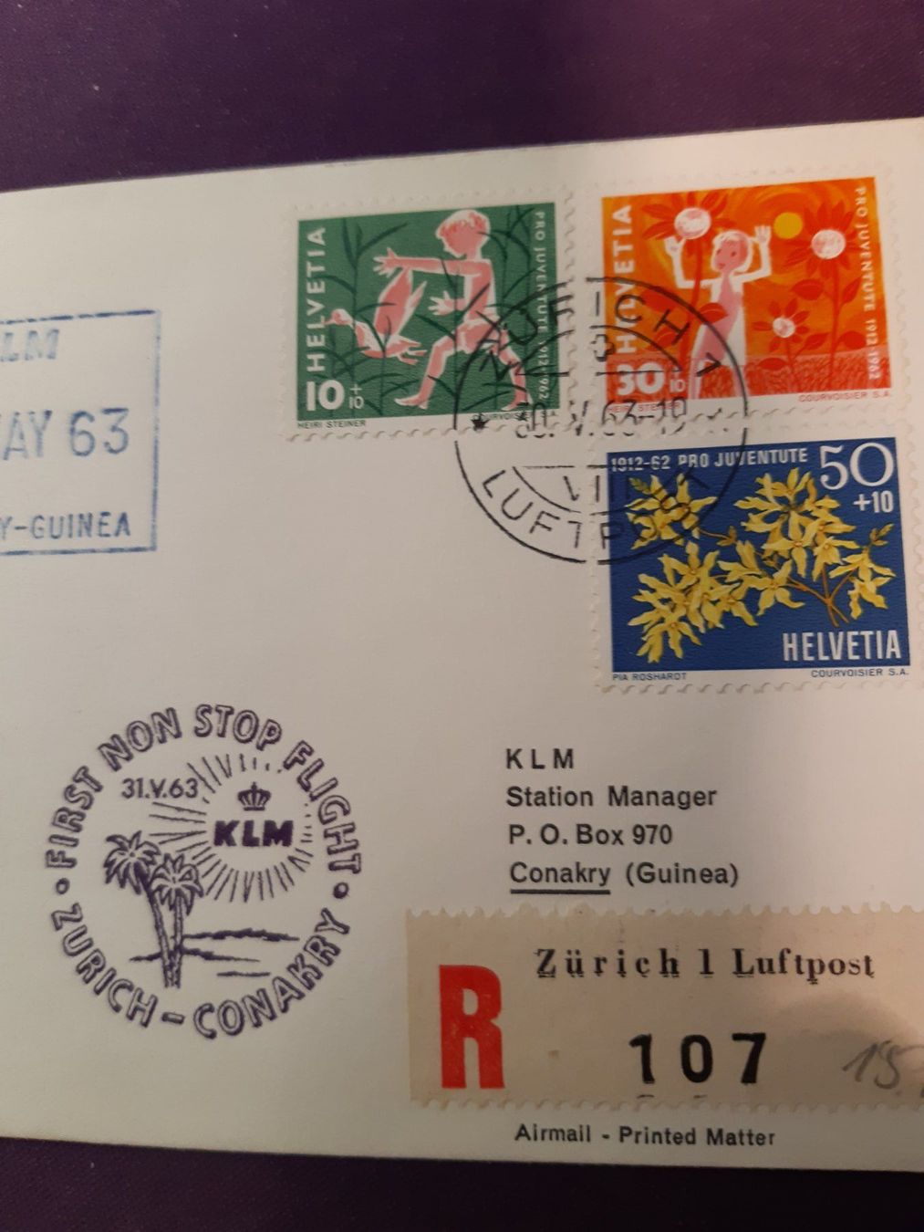 Flugbrief Zürich-Conakry (Guinea) mit KLM 31.V.63 (Neu (gemäss ...